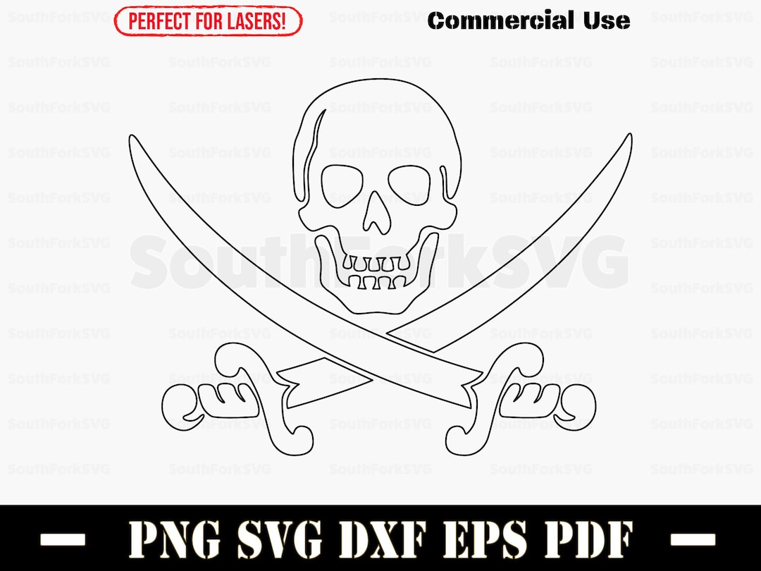 Pirate Skull & Crossed Swords Outline | Svg Png Dxf Eps Pdf | Vector ...