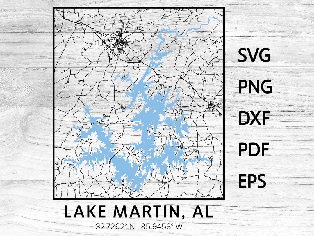 Lake Martin Alabama Map Shape Silhouette With Roads Svg Png Dxf Pdf Eps ...