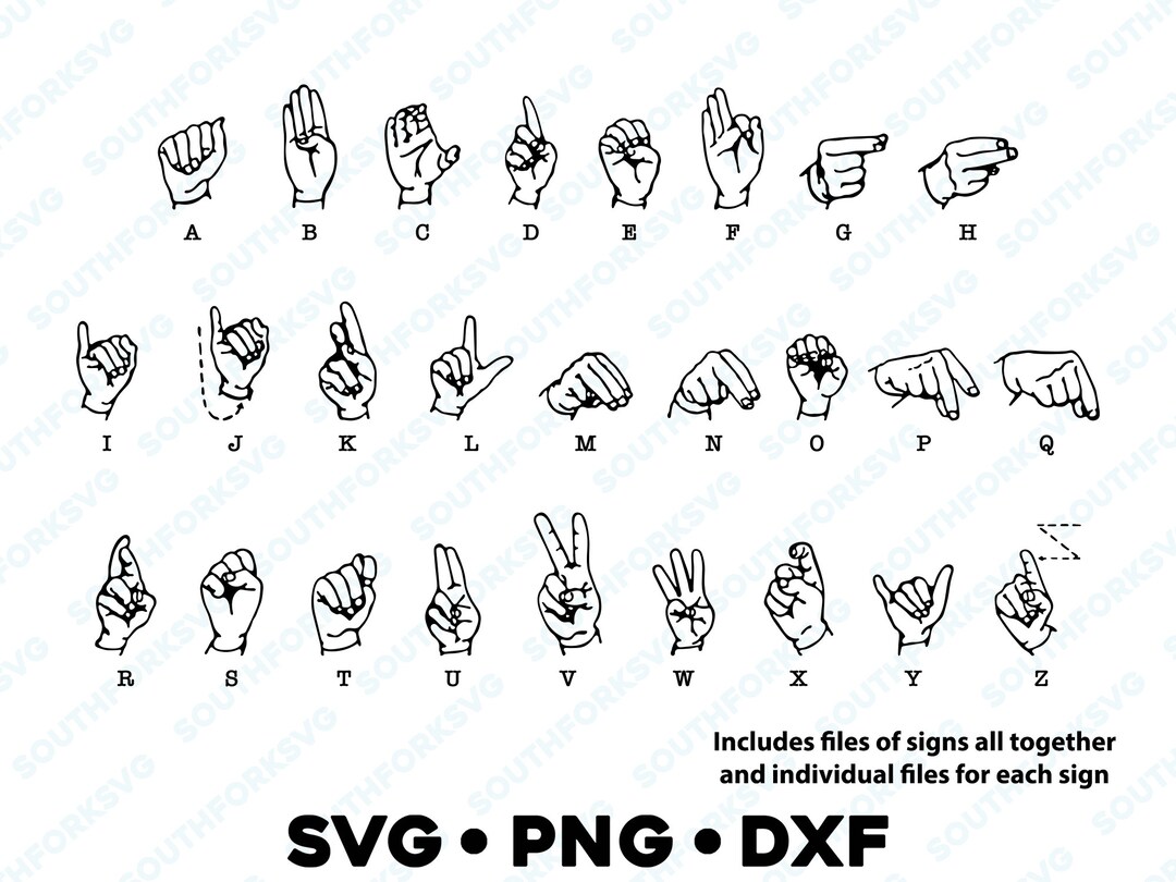 Vintage American Sign Language Alphabet SVG PNG DXF Cut File Silhouette ...
