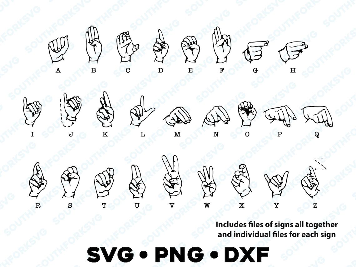 Vintage American Sign Language Alphabet SVG PNG DXF Cut File Silhouette ...