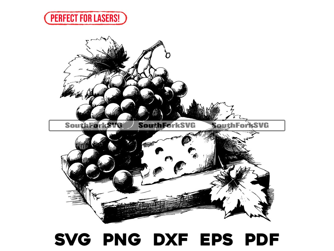 Laser Engrave File Grapes & Cheese Board Svg Png Dxf Eps Pdf ...