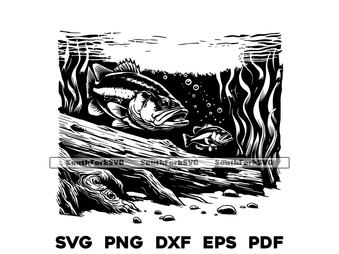Largemouth Bass Scene Svg Png Dxf Eps Pdf Laser Cnc Vinyl Cut Print Dye ...