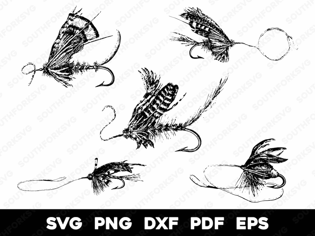Vintage Distressed Fly Fishing Flies Bundle | Svg Png Dxf Eps Pdf ...
