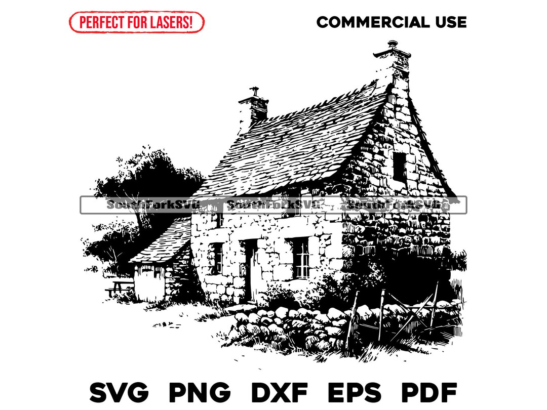 Laser Engrave File Country Cottage Scene | Svg Png Dxf Eps Pdf ...