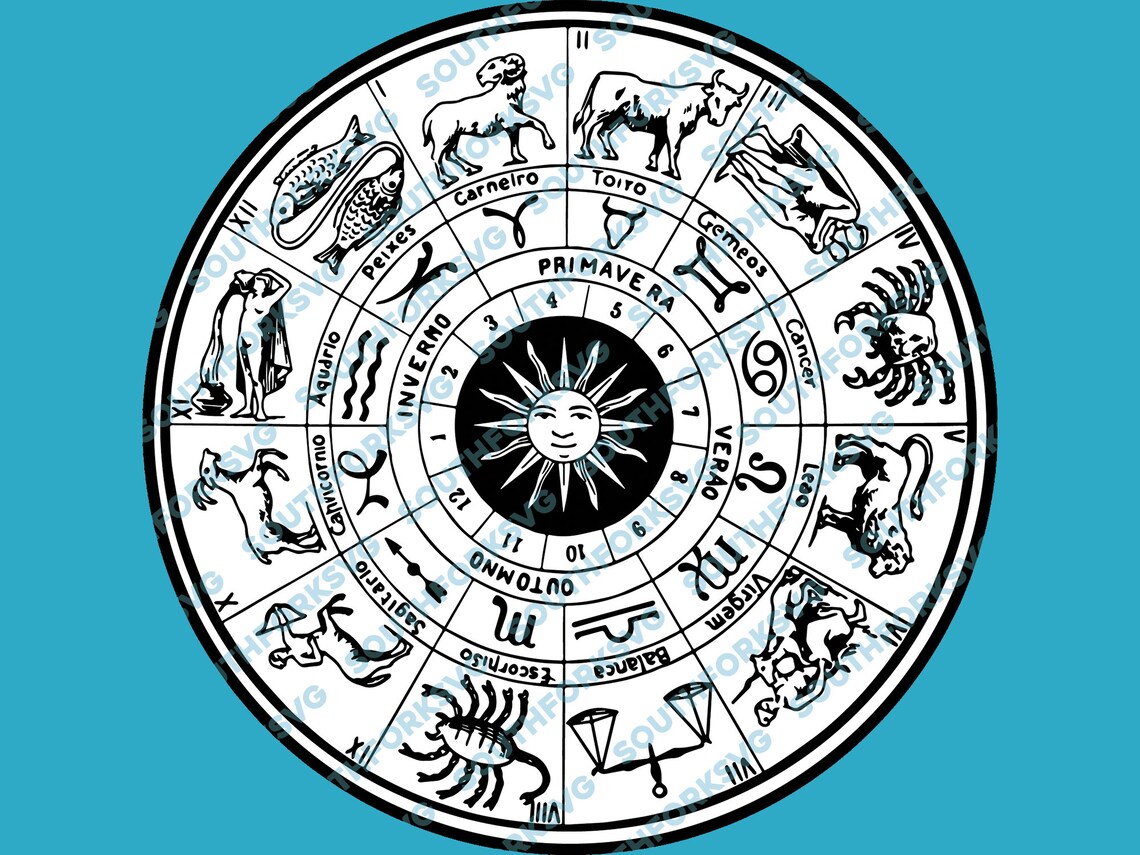 Vintage Antique Zodiac Sun Chart Astrology Wheel SVG PNG DXF - Etsy