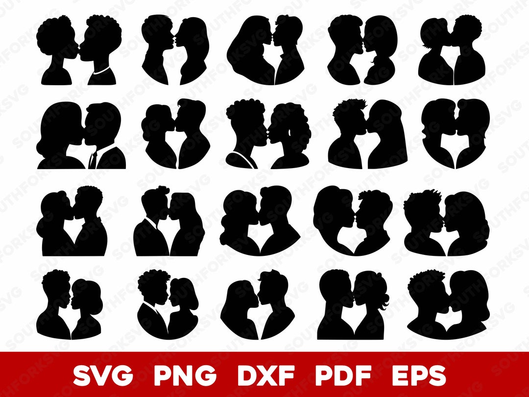 Couples Kissing Silhouette Bundle 1 | Svg Png Dxf Eps Pdf | Vector ...