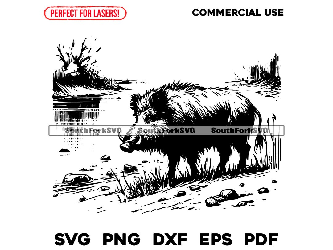 Laser Engrave Files Wild Boar River Scene Svg Png Dxf Eps Pdf | Vector ...