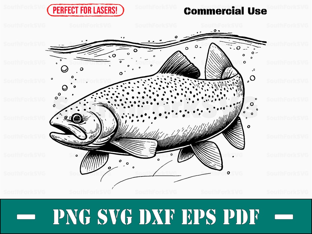 Laser Engrave File Rainbow Trout Underwater Svg Png Dxf Eps Pdf ...