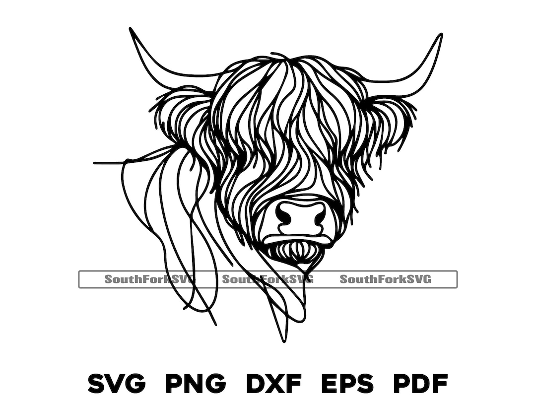 Highland Cow Line Art Design | Svg Png Dxf Eps Pdf | Vector Graphic Cut ...