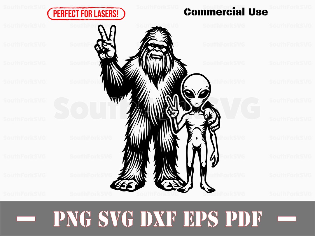 Bigfoot & Alien Peace Signs Svg Png Dxf Pdf Eps | Vector Graphic Design ...