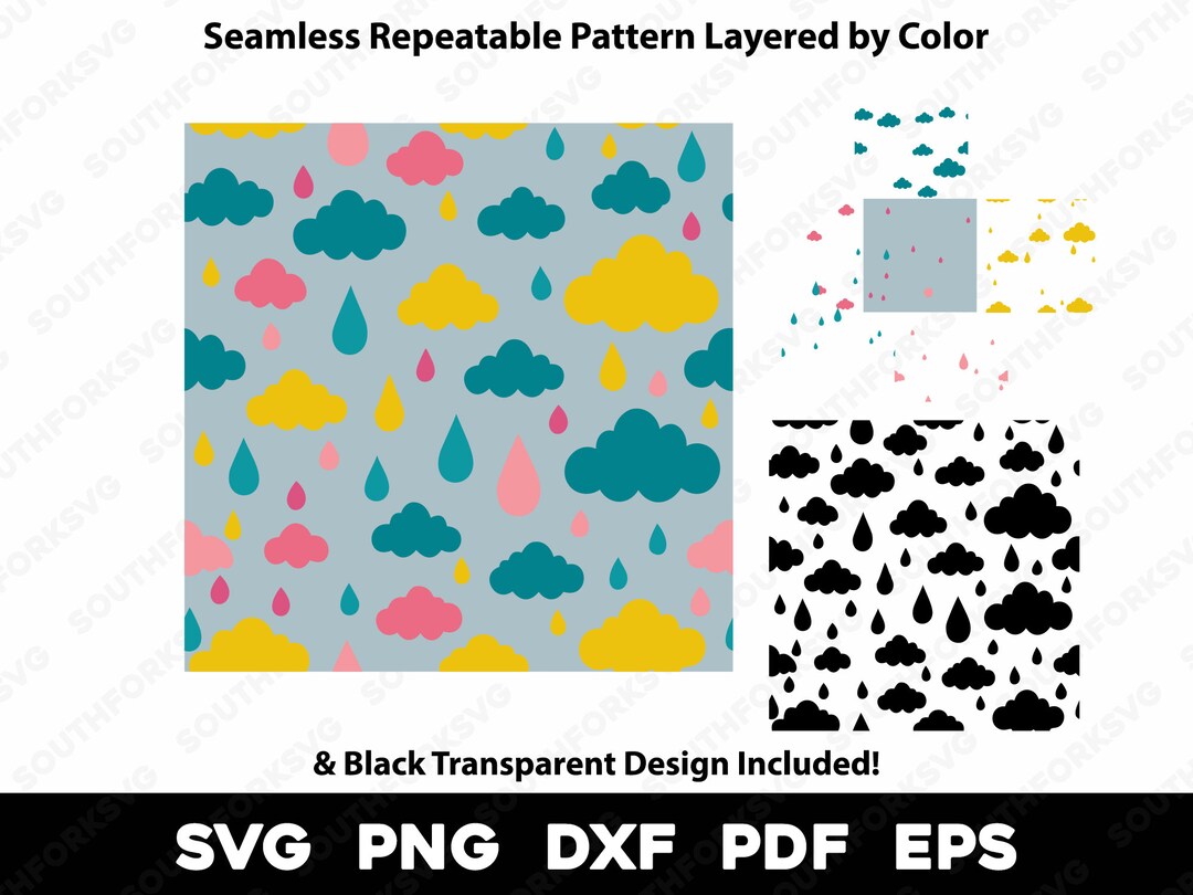 Rain Clouds Seamless Pattern Bundle 1 | Svg Png Dxf Eps Pdf | Layered ...