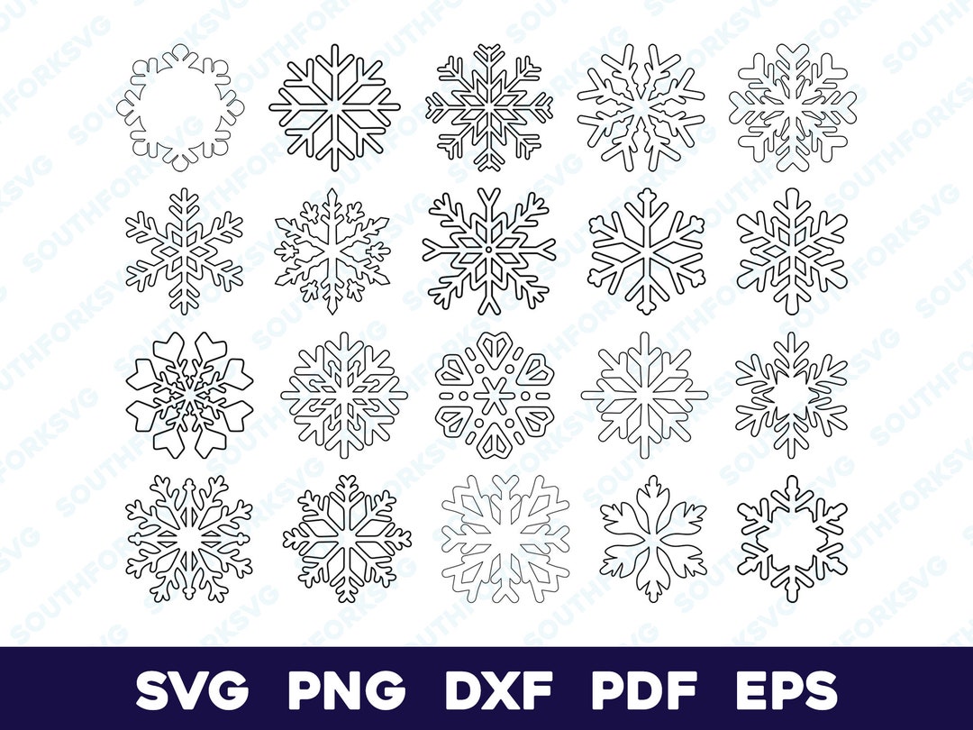 20 Simple Snowflake Outlines Bundle Svg Png Dxf Eps Pdf | Vector ...
