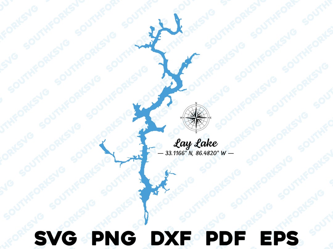 Lay Lake Alabama Map Shape Silhouette Svg Png Dxf Pdf Eps - Etsy