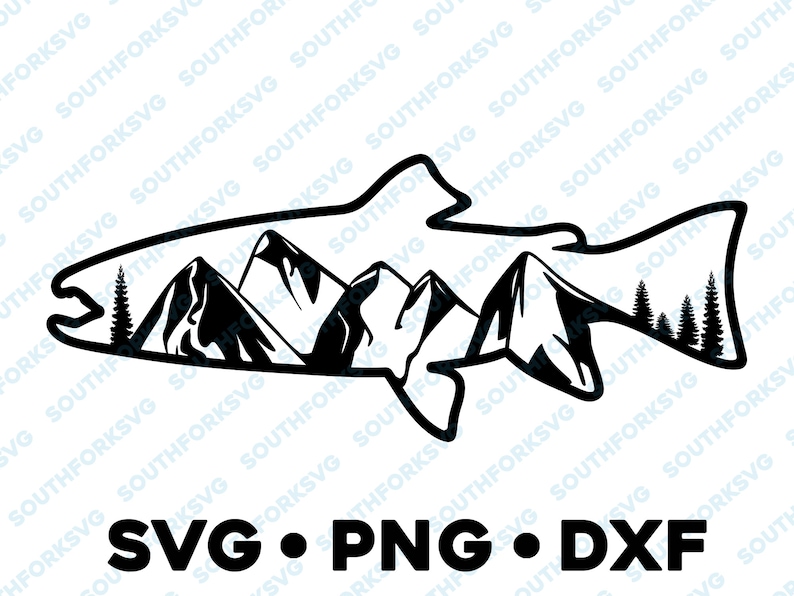 Trout Mountains Outline Silhouette Rainbow Brook Brown Salmon SVG PNG ...