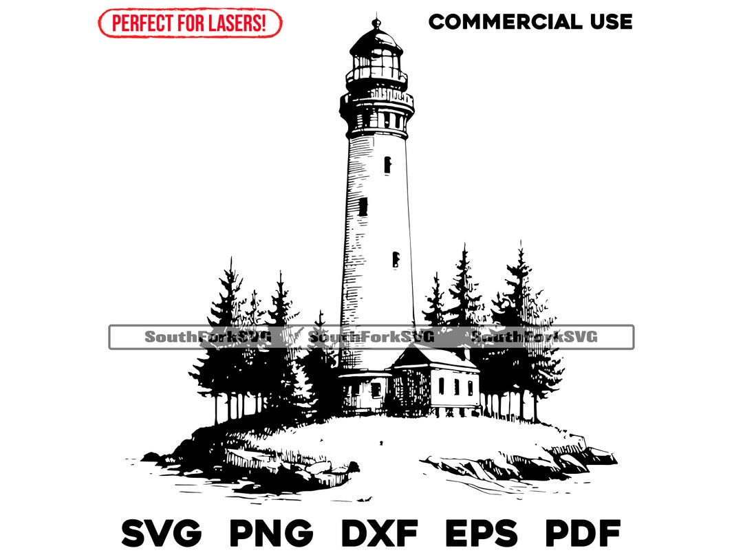 Laser Engrave File Ocean Lighthouse Island Scene | Svg Png Dxf Eps Pdf ...