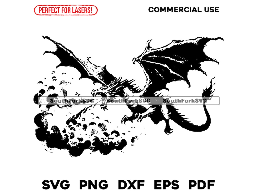 Laser Engrave Files Dragon Breathing Fire Svg Png Dxf Eps Pdf | Vector ...