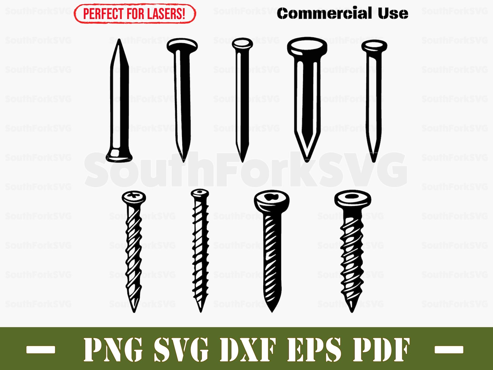 Simple Nails & Screws Bundle Svg Png Dxf Eps Pdf | Vector Graphic Cut ...