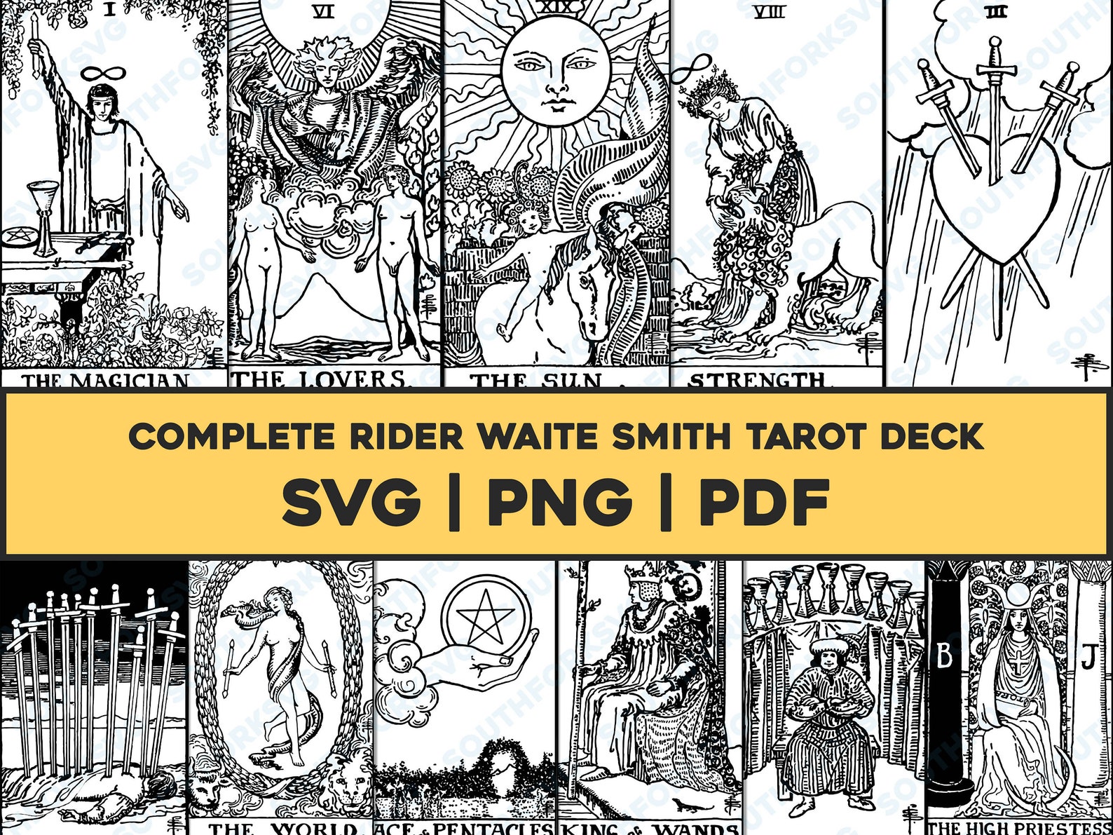 Full Set 78 Rider Waite Smith Tarot Card Deck Bundle SVG PNG PDF ...