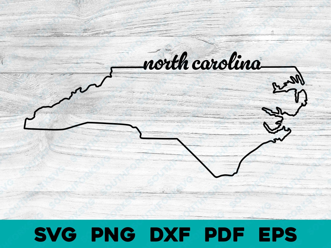North Carolina State Outline With Scripted Text | Svg Png Dxf Eps Pdf ...