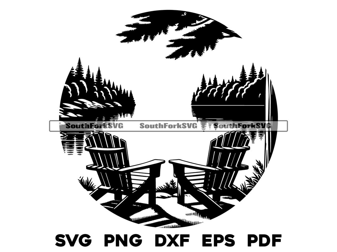Circle Lake Scene Adirondack Chairs Design Svg Png Dxf Eps Pdf | Vector ...