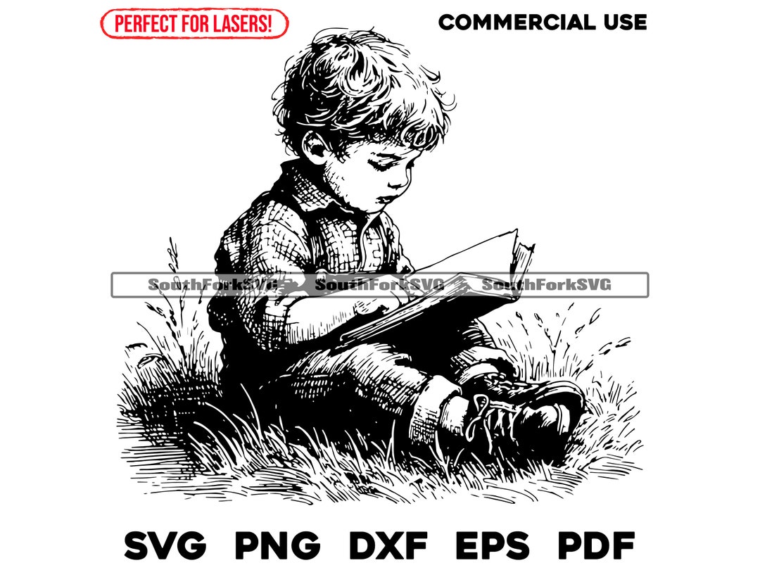 Laser Engrave File Little Boy Reading Outside | Svg Png Dxf Eps Pdf ...