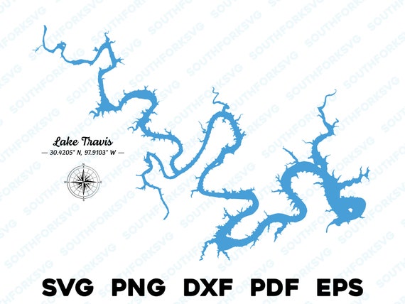 Lake Travis Texas Map Shape Silhouette Svg Png Dxf Pdf Eps - Etsy
