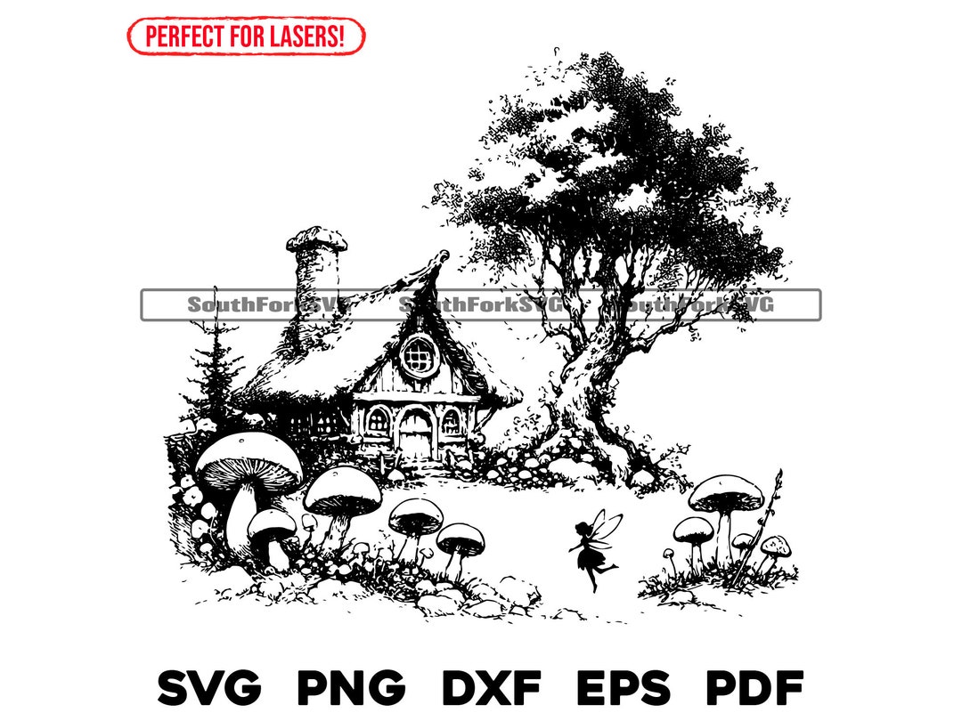 Laser Engrave File Fairy Cottage Svg Png Dxf Eps Pdf Cabin Scene for ...