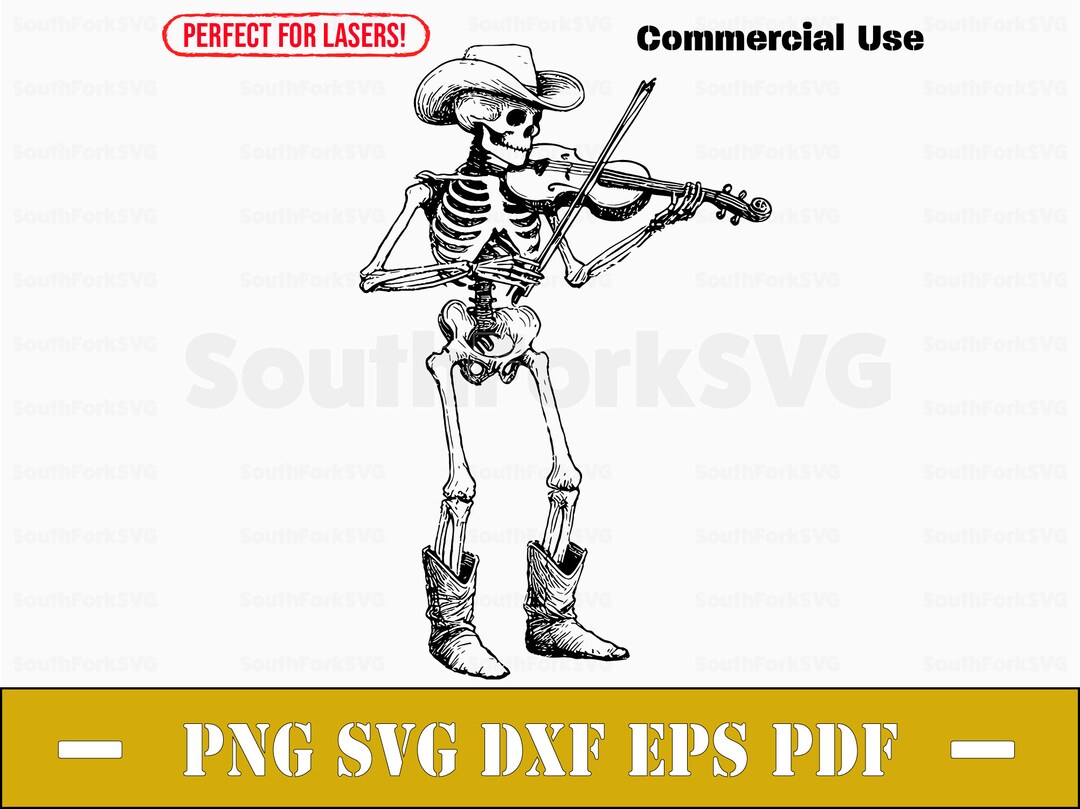 Skeleton Playing Fiddle Violin Svg Png Dxf Eps Pdf | Laser Engrave Cut ...