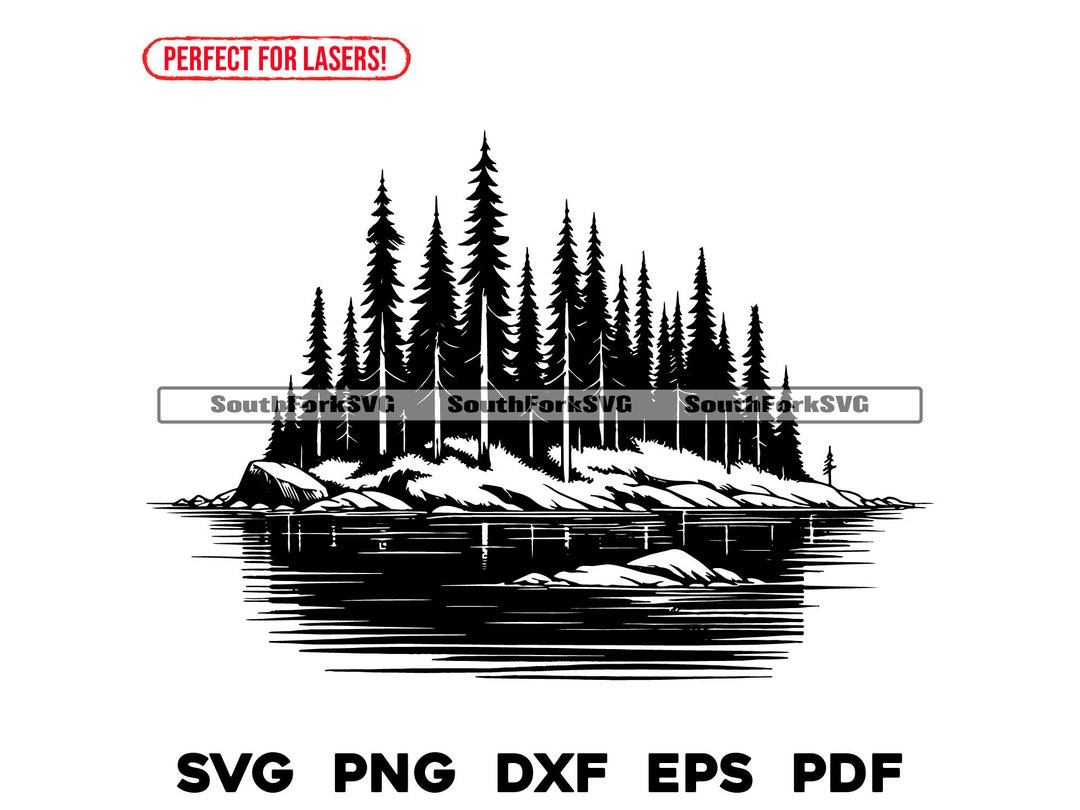 Lake Island Scene Laser File Svg Png Dxf Eps Pdf | Vector Graphic ...