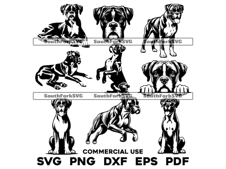 Boxer Dog Breed Bundle Pack Svg Png Dxf Eps Pdf Vector Graphic Cut File ...