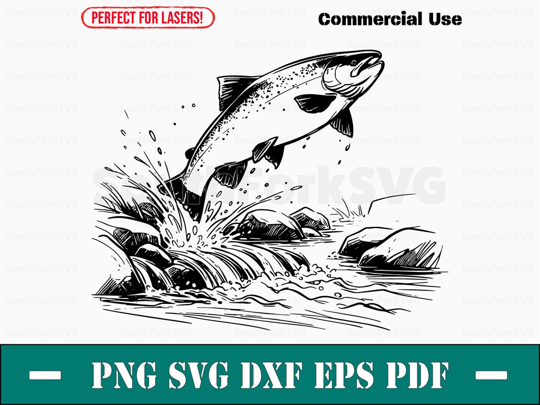 Laser Engrave File Trout/salmon Jumping Svg Png Dxf Eps Pdf ...