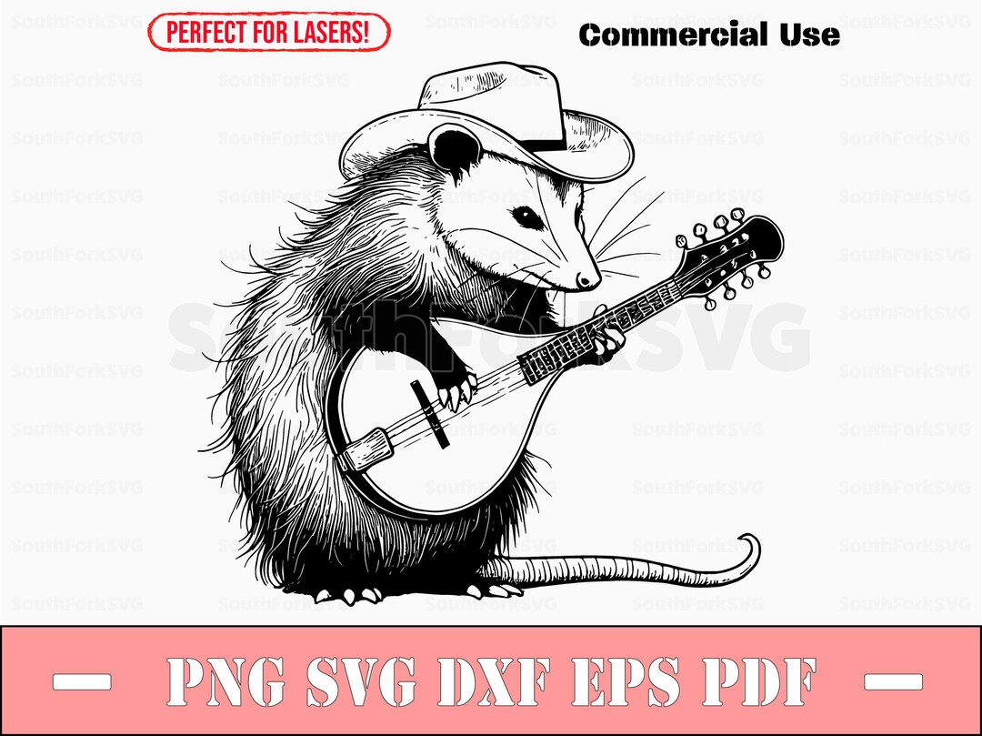 Opossum Playing Mandolin Svg Png Dxf Eps Pdf | Laser Engrave Cut Print ...
