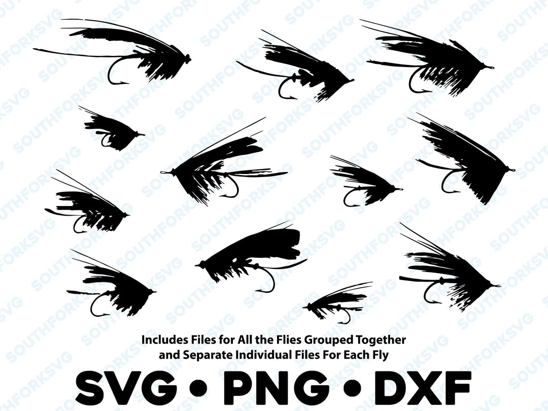 Dry Fly Fishing Silhouette Bundle SVG PNG DXF Transparent Graphic ...
