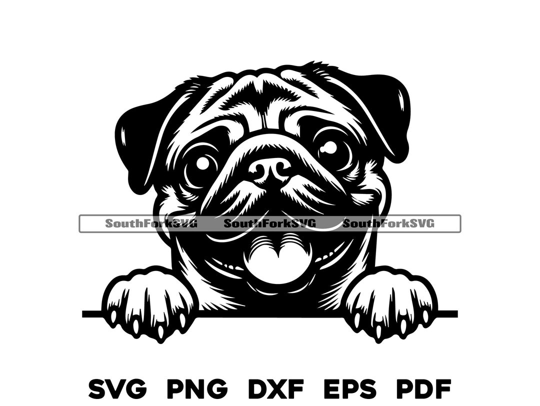 Peeking Pug Dog Svg Png Dxf Eps Pdf | Vector Graphic Cut File Laser ...