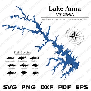 Lake Anna Virginia Map Data, Fish Species | Laser Ready CNC Print Dye ...