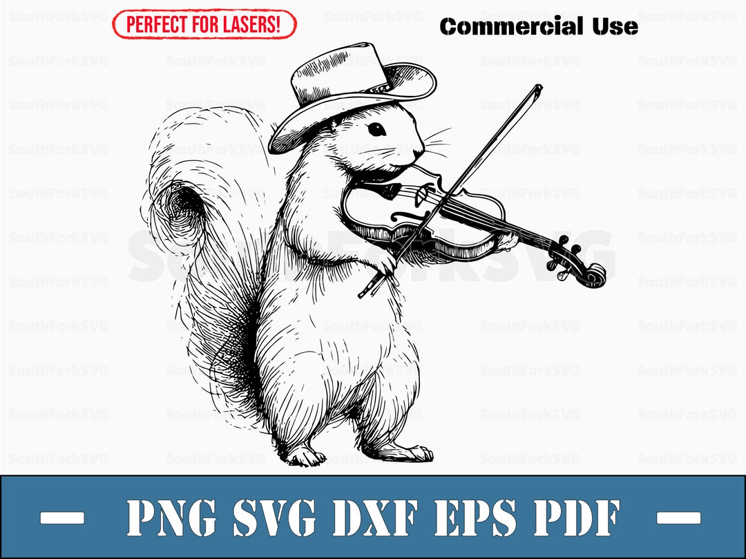 Squirrel Playing Violin Fiddle Svg Png Dxf Eps Pdf | Laser Engrave Cut ...