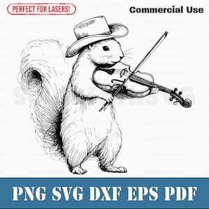 Squirrel Playing Violin Fiddle Svg Png Dxf Eps Pdf | Laser Engrave Cut ...
