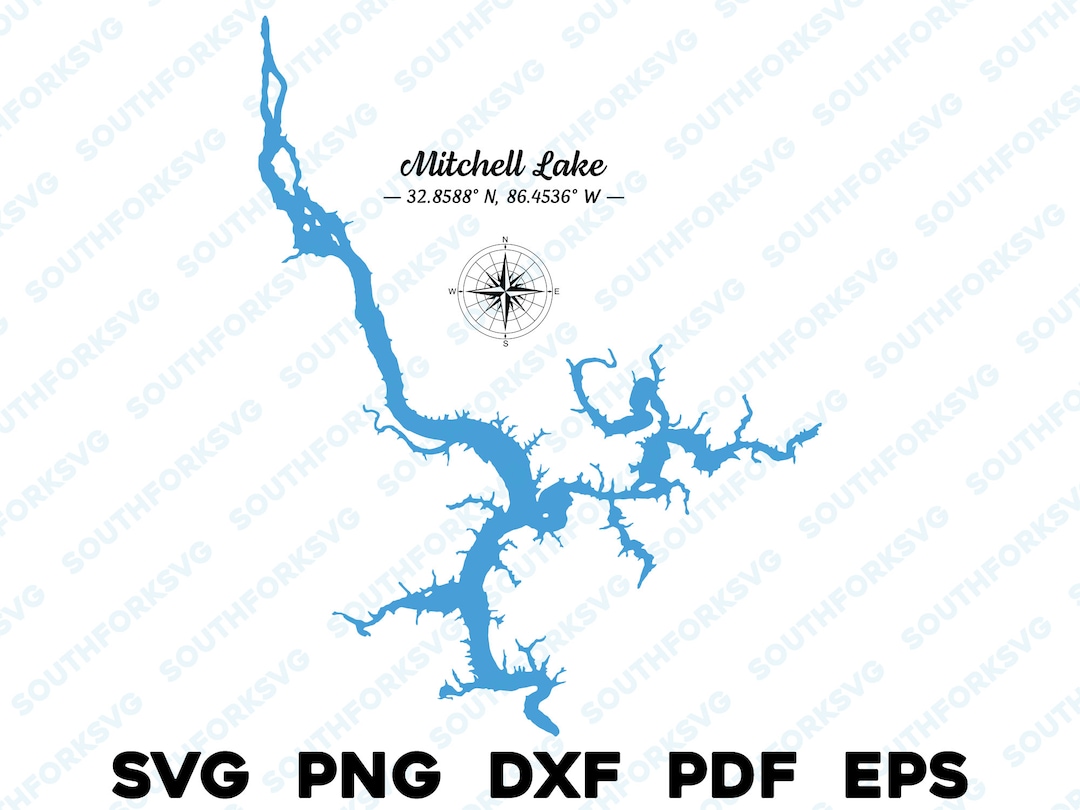 Mitchell Lake Alabama Map Shape Silhouette Svg Png Dxf Pdf Eps Vector ...