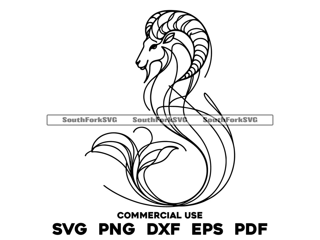 Capricorn Zodiac Sign Line Art Svg Png Dxf Pdf Eps | Vector Graphic ...