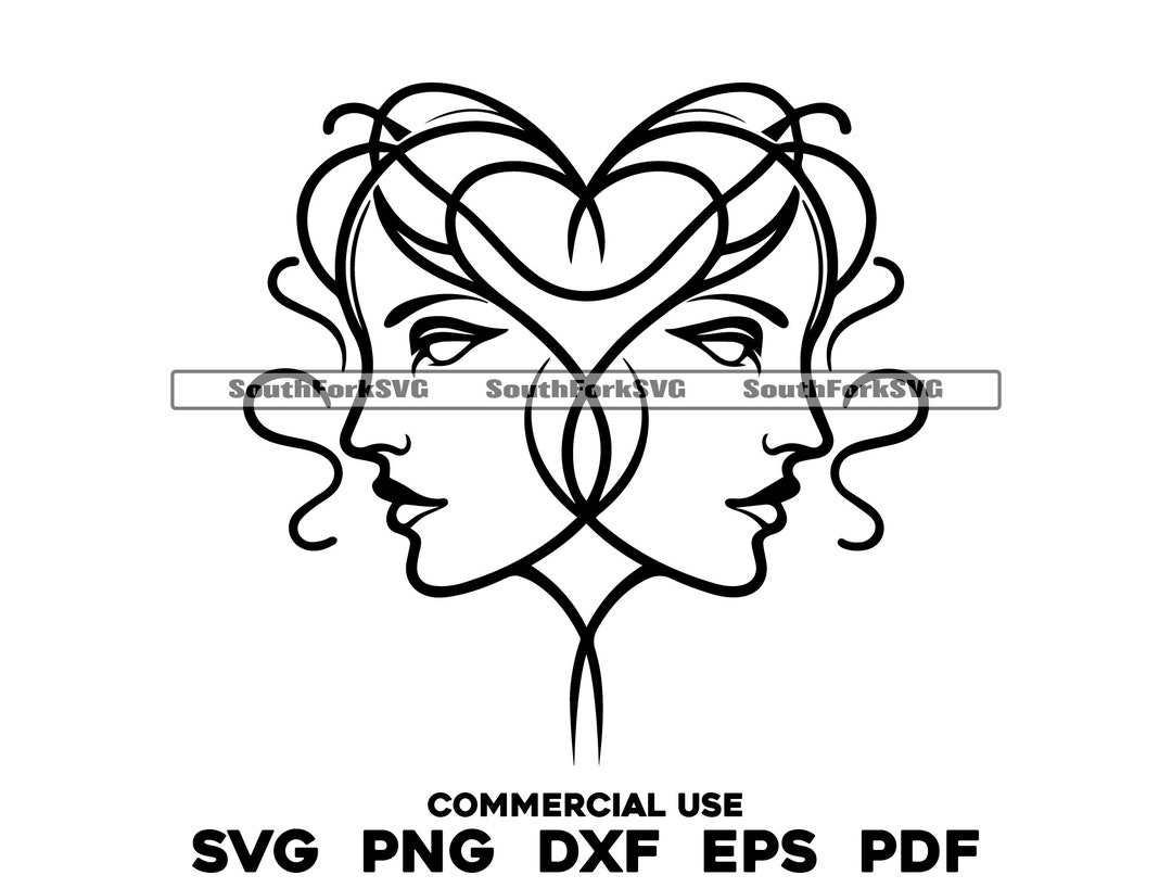 Gemini Twins Line Art Svg Png Dxf Pdf Eps | Vector Graphic Design Cut ...