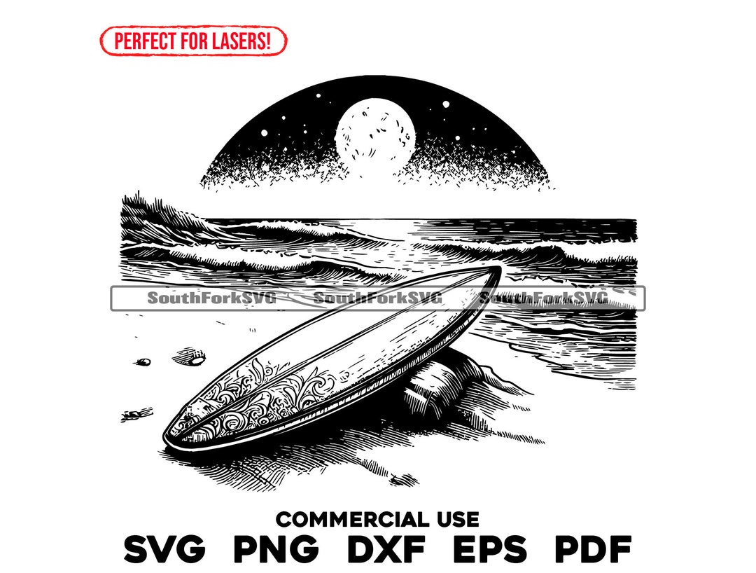 Laser Engrave File Beach Surfing Scene | Svg Png Dxf Eps Pdf ...