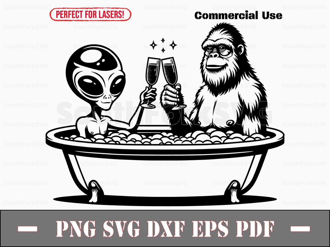 Bigfoot & Alien Hot Tub Svg Png Dxf Pdf Eps | Vector Graphic Design Cut ...