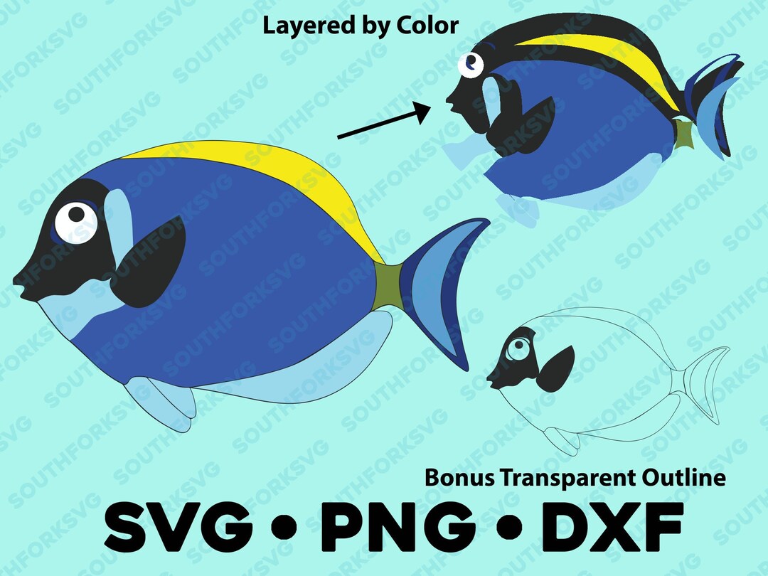 Royal Blue Tang Fish SVG PNG DXF Layered by Color Cut File - Etsy México