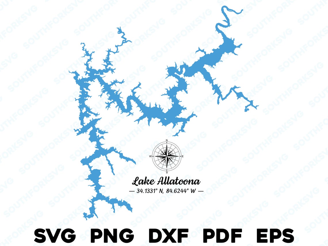 Lake Allatoona Georgia Map Shape Silhouette Svg Png Dxf Pdf Eps Vector ...
