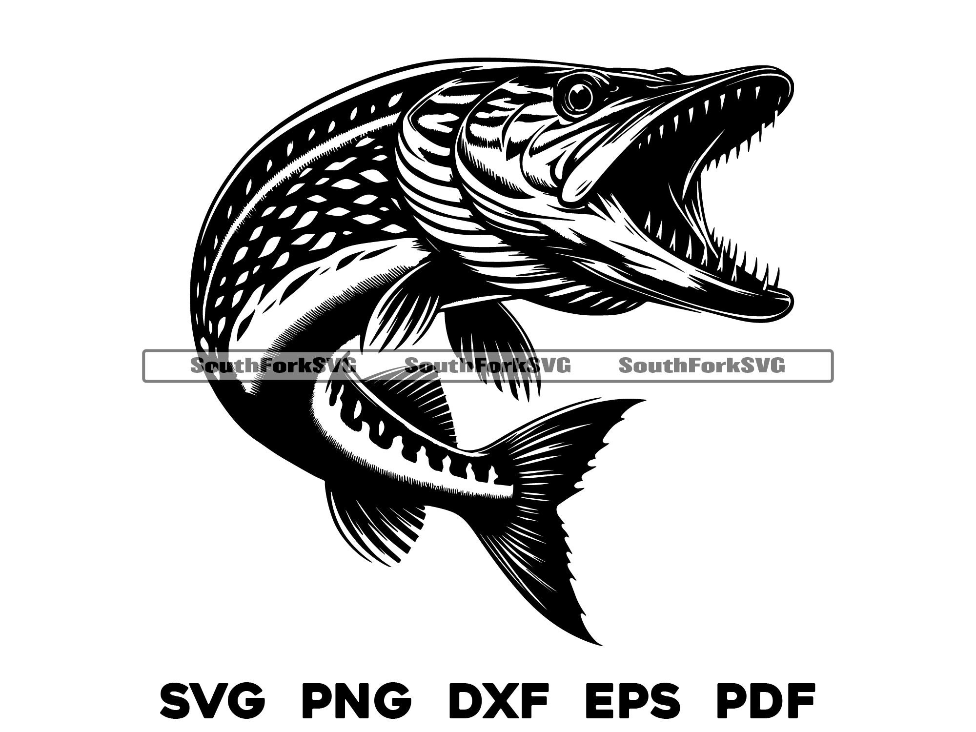 Northern Pike Jumping Svg Png Dxf Eps Pdf | Transparent Vector Graphic ...