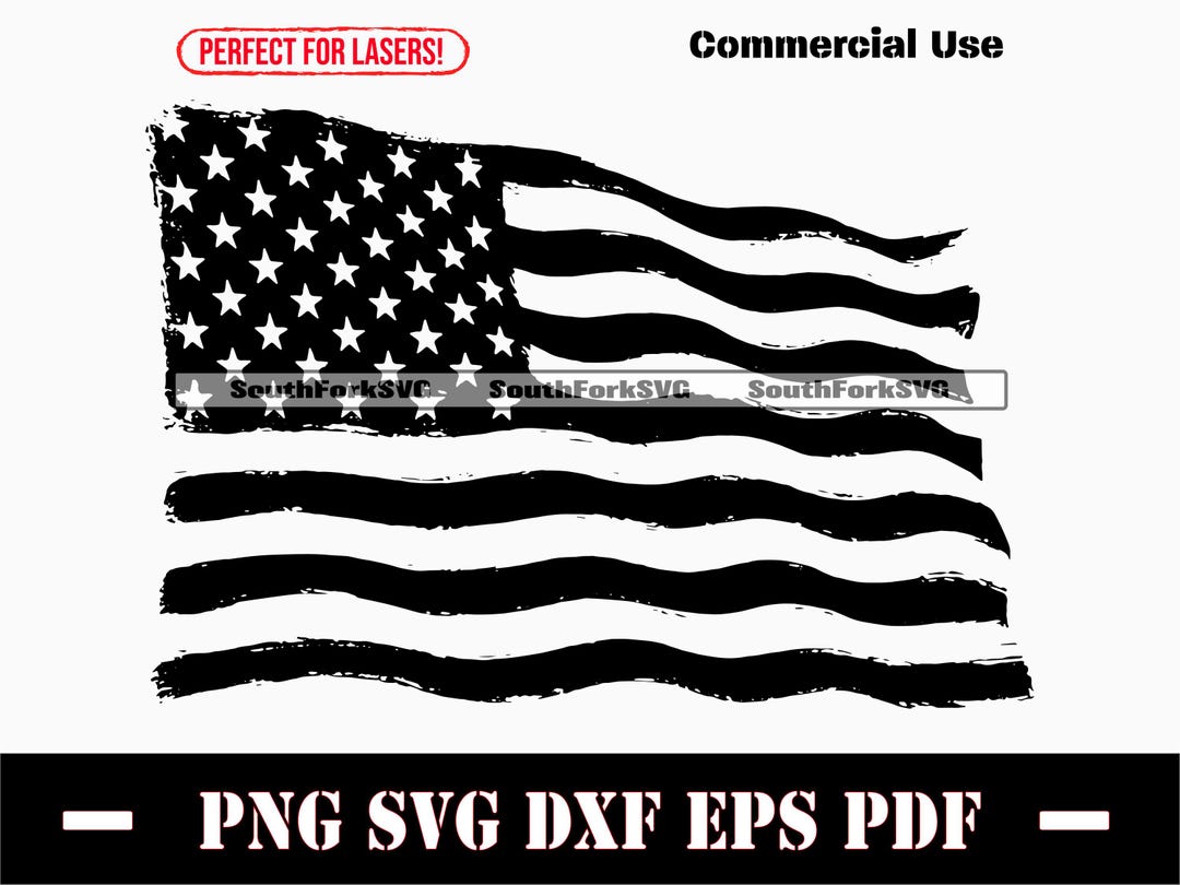 American Flag Distressed Waving Svg Png Dxf Eps Pdf | Laser Cut Print ...
