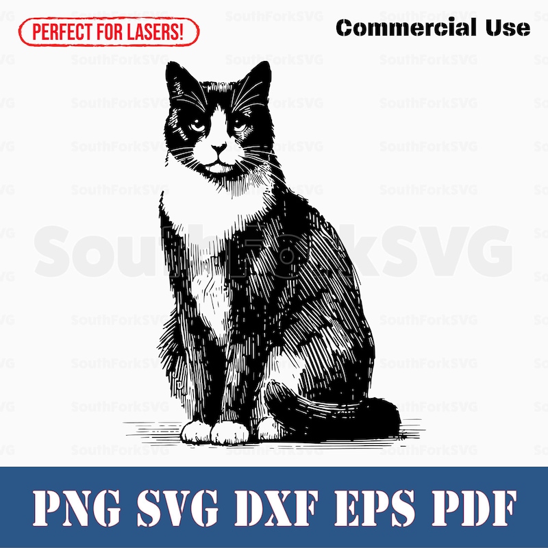 Tuxedo Cat Portrait Art - Etsy