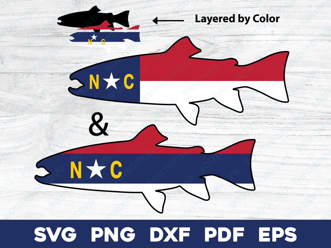 North Carolina Flag Inside Trout 2 Layered Svg Png Dxf Eps Pdf | Vector ...