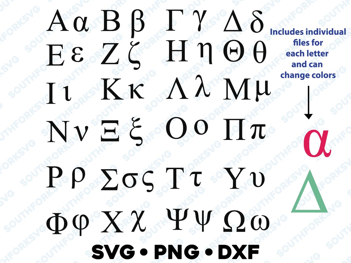 Greek Letters Alphabet Solid SVG PNG DXF Bundle, Greek Svg, Greek Font ...