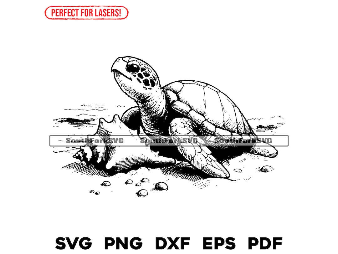 Laser Engrave File Baby Sea Turtle Shell Scene Svg Png Dxf Eps Pdf for ...